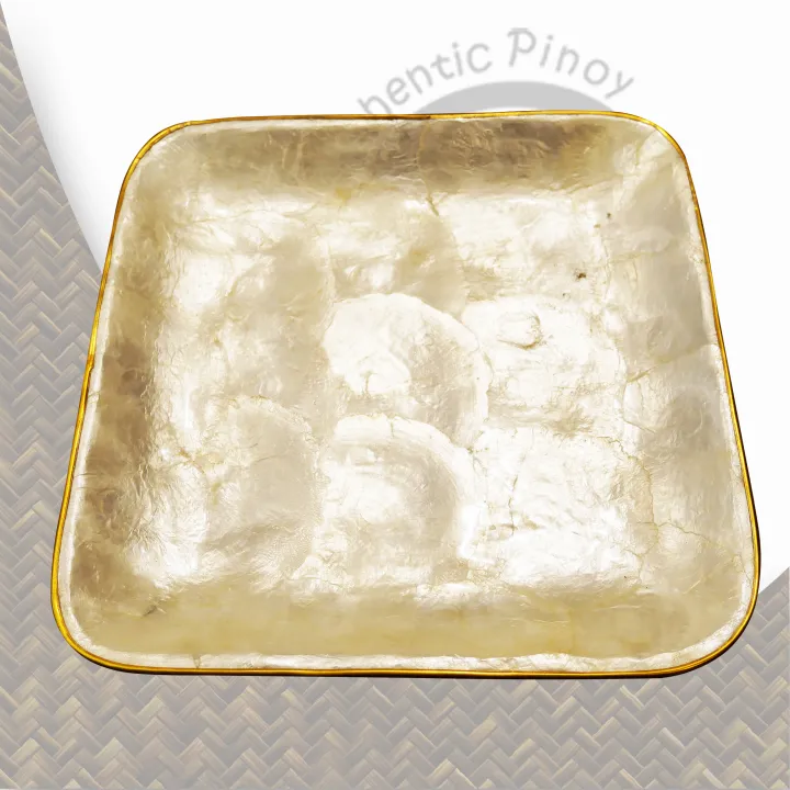 Square Round Corner Capiz / Kapis Plate | Gold Color Edges and Silver ...