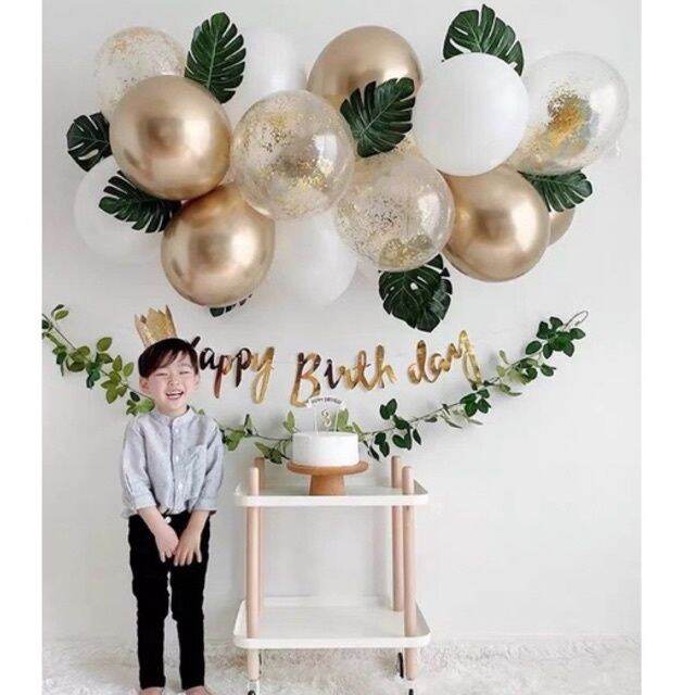 Ins Balloon Leaves Set Happy Birthday Anniversary Banner Monstera ...