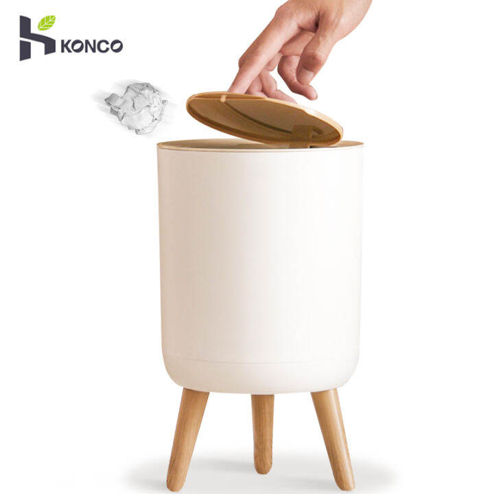 Konco 7L round rash can with lid Japanese style Trash can press type ...