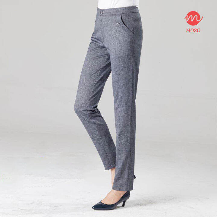 MOSO CHERRY Women's Office Slacks With Pocket Button Embedded Design ...