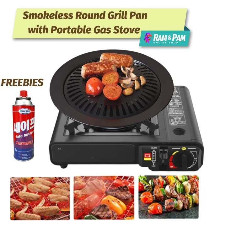 SMOKELESS PAN SINGLE STOVE FREE BUTANE grill pan sNon Stick,Samgyup ...