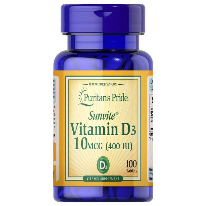 Puritan's Pride Sunvite Vitamin D3 10mcg (400IU) (100 tablets) | Lazada PH