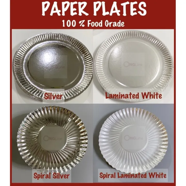 100 pcs / 9” Paper Plate Silver or White Laminated | Lazada PH