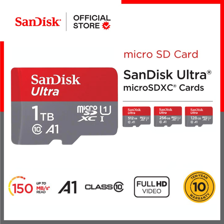 SanDisk 128GB 256GB 512GB 1TB Ultra Micro SDXC A1 Series UHS-I Class 10 up to 150MB/s SDSQUA4 ...
