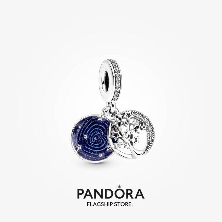 2022 Original Pandoras Women Double Dangle Tree & Galaxy Moon Charm ...