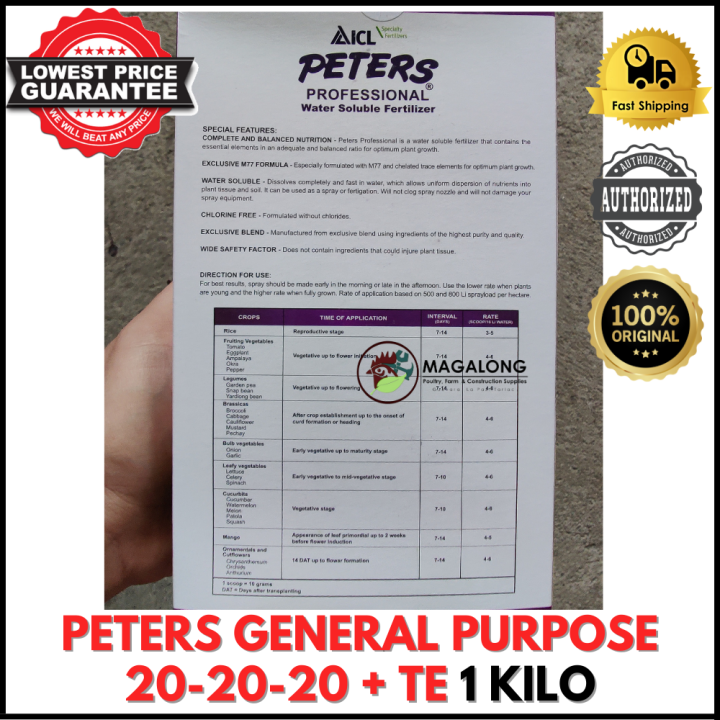 PETERS PROFESSIONAL WATER SOLUBLE FERTILIZER - GENERAL PURPOSE 20-20-20 ...
