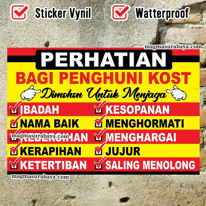 Stiker pemberitahuan bagi penghuni kost - aturan anak kost - KOST ...