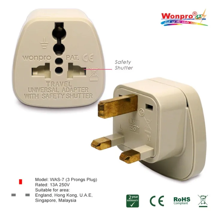Wonpro Travel Adapter WAS-7 for UK, H.K, U.A.E, Singapore, Malaysia ...