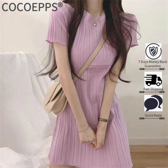 COCOEPPS ชุดแฟชั่นสำหรับผู้หญิง2023หวานสไตล์เกาหลีขนาดเล็กผู้หญิงแบบสั้นหลวมชุดเดรสถัก | Lazada ...