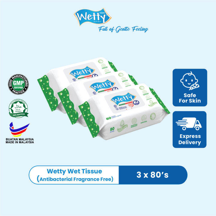 Wetty Wet Wipes Antibacterial Fragrance Free Tuala Bash Antibakteria ...