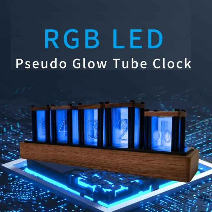 ¤ஐ LED RGB Pseudo Glow Tube Digital Clock Nordic Style Desktop Assembly Walnut Decoration NIXIE ...