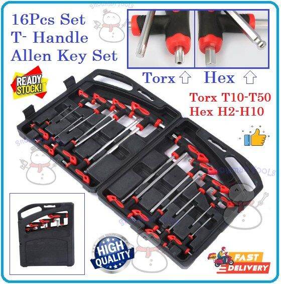 HIGH QUALITY 16pcs CR-V T-Handle Ball End Hex Key Wrench Set Torx Star ...