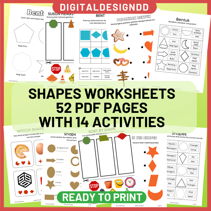 Shapes pdf worksheets for toddler preschool Lembaran kerja latihan ...
