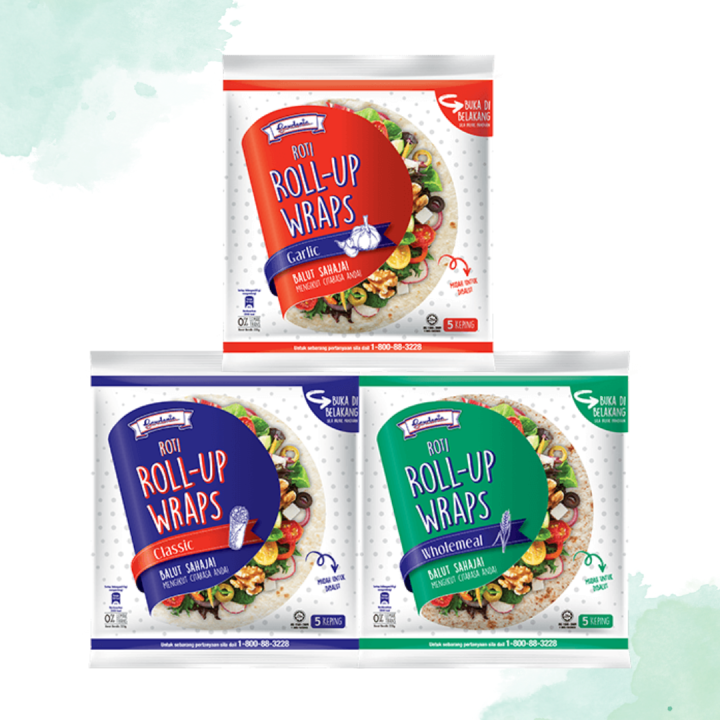 Gardenia Roti Roll-Up Wraps Garlic 5 Pieces 225g (Clic/Wholemeal/Garlic ...