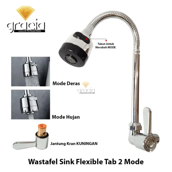 Kran sink tembok 1/2 inch / kran cuci piring stainless 2 fungsi ...
