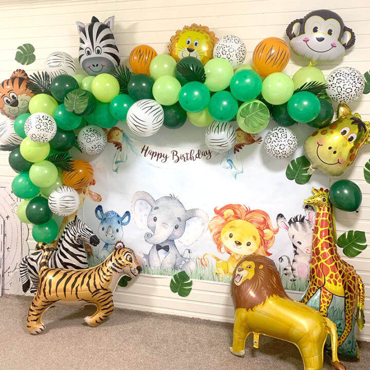 109pcs Jungle Safari Theme Party Balloon Garland Kit Animal Balloons ...