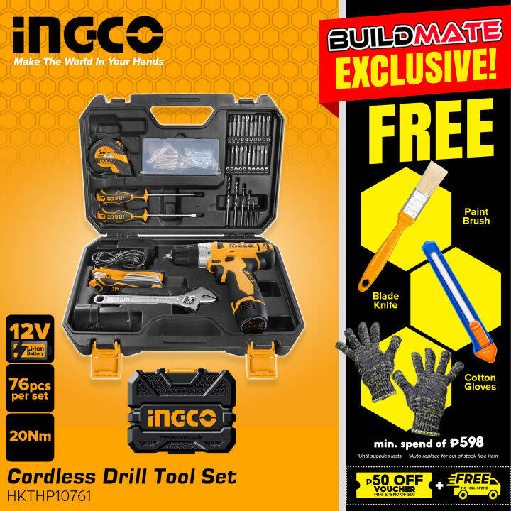 INGCO Cordless Drill 12V 76PCS Tool SET HKTHP10761 | 100% ORIGINAL ...