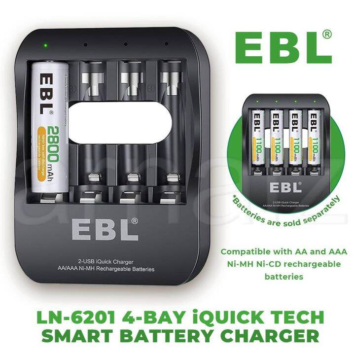 EBL LN-6201 4 Bay Quick Smart Battery Charger For AA AAA Ni-MH Ni-CD ...