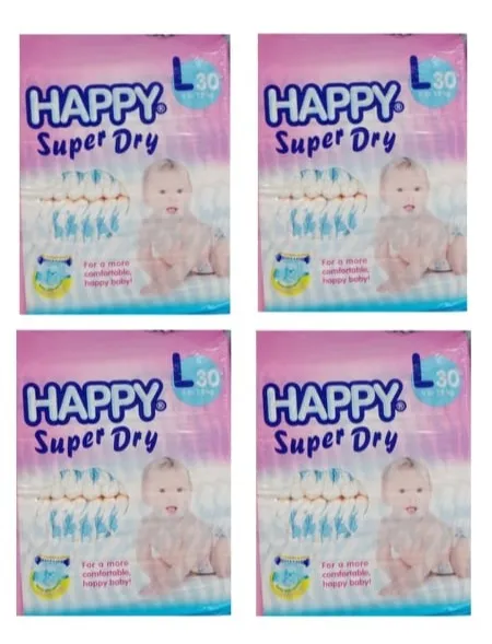 HAPPY SUPER DRY TAPED DIAPERS LARGE 30 Pack of 4 (120pcs) | Lazada PH