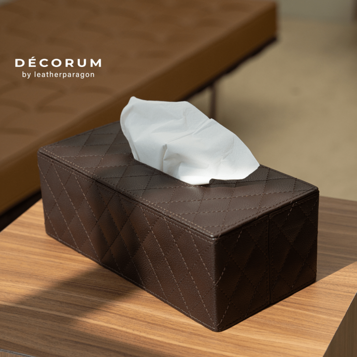 Decorum - Tissue Box with Checkered Pattern - กล่องหนังใส่ทิชชู่ ลาย ...