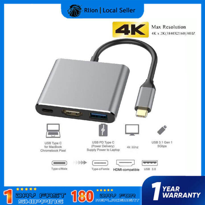 HDMI adapter 3 in 1 USB C to HDMI 4K Adapter Hub with USB 3.0 Port and ...