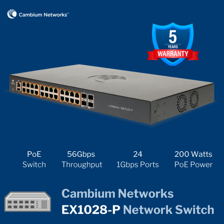 Cambium Network cnMatrix EX1028-P Intelligent Ethernet PoE+ Switch, 24x ...