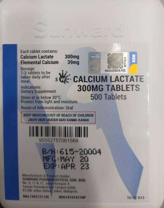 Calcium Lactate 300mg (500 Tablets) Sunward | Lazada