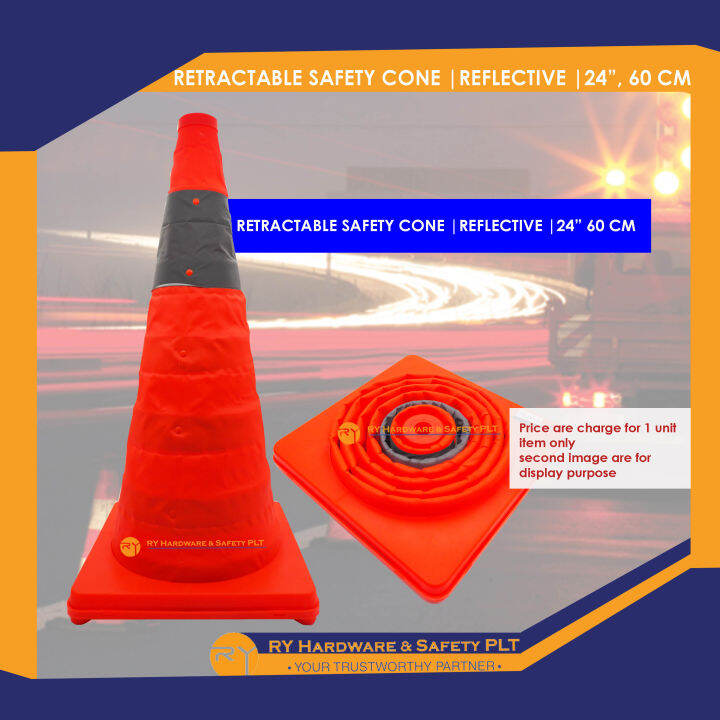 RETRACTABLE SAFETY CONE | REFLECTIVE | 24”, 60 CM | KON KESELAMATAN ...