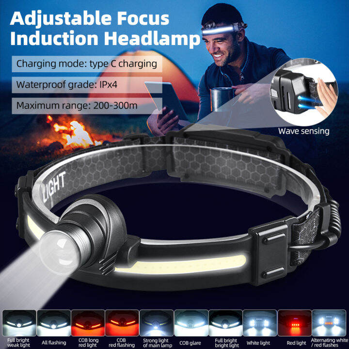 Xaeiow COB+XPG LED Headlamp Adjustable Focus Smart Induction Headlight Built-in Battery Usb ...