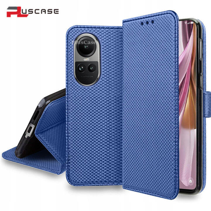 PlusCase untuk Casing Dompet OPPO Reno10 Pro 5G dengan Pemegang Kartu PU Kulit Gesper Berdiri ...