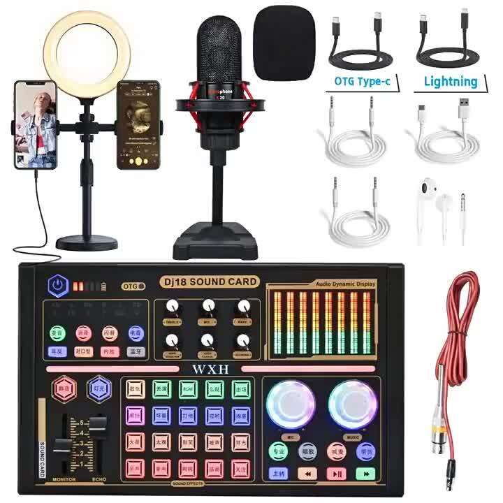 Mobile Microphone Live Streaming Sound Card Equipment, Condenser Sound ...