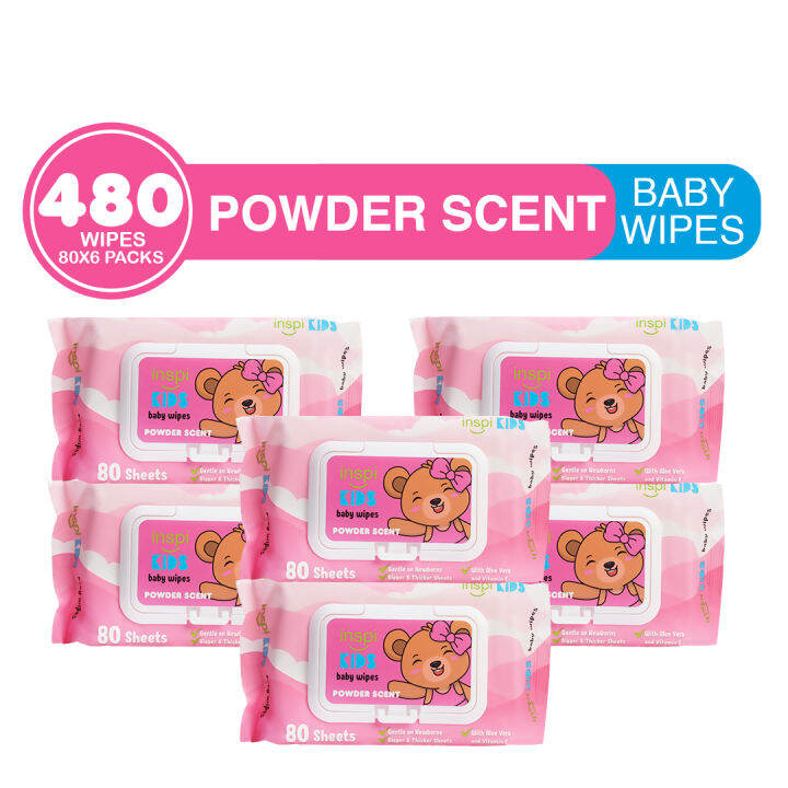 INSPI Babies Baby wipes Powder Scent 480 Tender sheets 6 Packs Wet ...