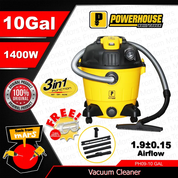 POWERHOUSE Wet and Dry Vacuum Cleaner 10 GALLONS + FREE YUKO GOGGLES ...
