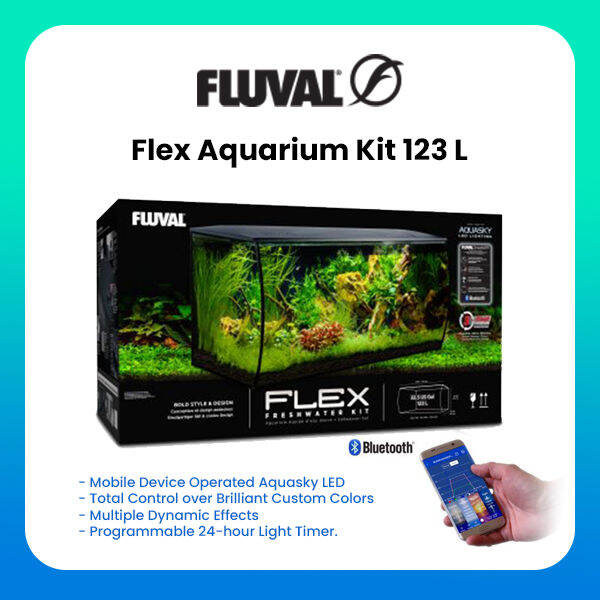 Fluval Flex Aquarium Kit - 123L with Mobile Device Operated Aquasky 2.0 ...