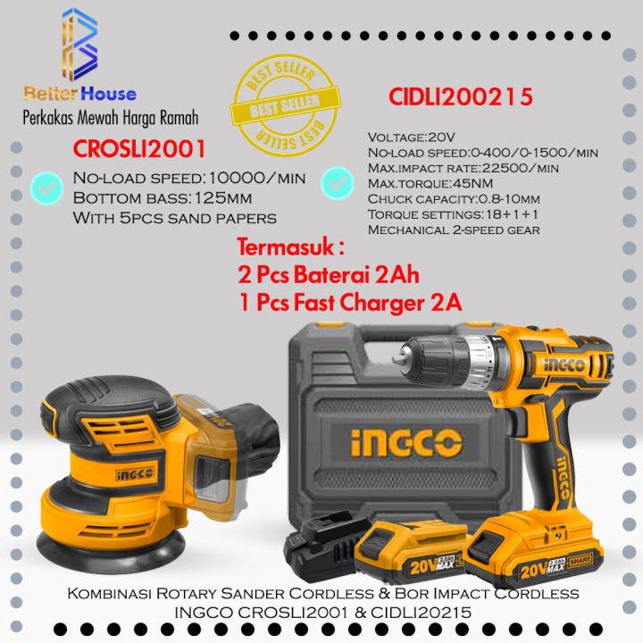 Bor Impact Cordless 10mm INGCO CIDLI200215 Rotary Sander Cordless INGCO ...