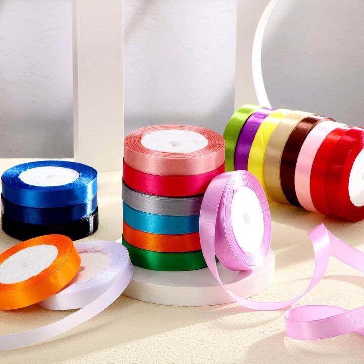 5pcs warna bercampur (25 ela/gulung) 1cm Satin Ribbon Roll High Quality ...