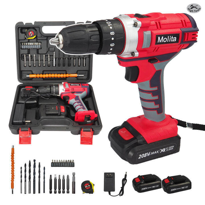 MOLITA สว่านไร้สาย 208V 3 ระบบ สว่านกระแทก แบตเตอรี่ 2 ก้อน รองรับงานหนัก พร้อม ดอกสว่าน และ ...