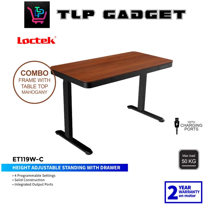 Loctek ET119W-C HEIGHT ADJUSTABLE STANDING TABLE DESK WITH DRAWER ...