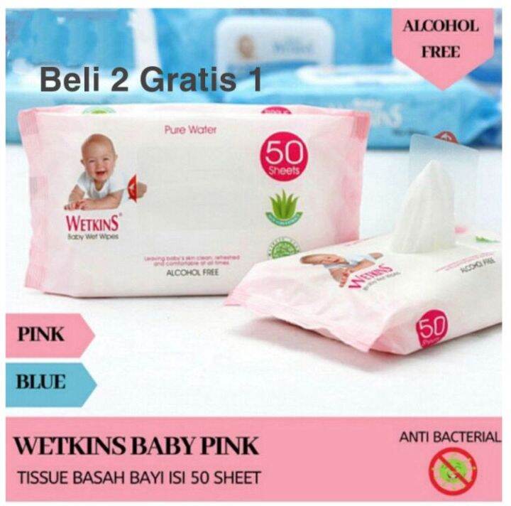 TISSUE BASAH WETKINS BABY PINK AND BLUE ISI 50 SHEET TISUBASAH WET ...