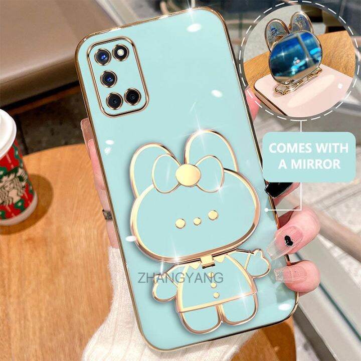 Casing oppo a52 a92 Plating 3D cute rabbit stand phone case with 360 ...