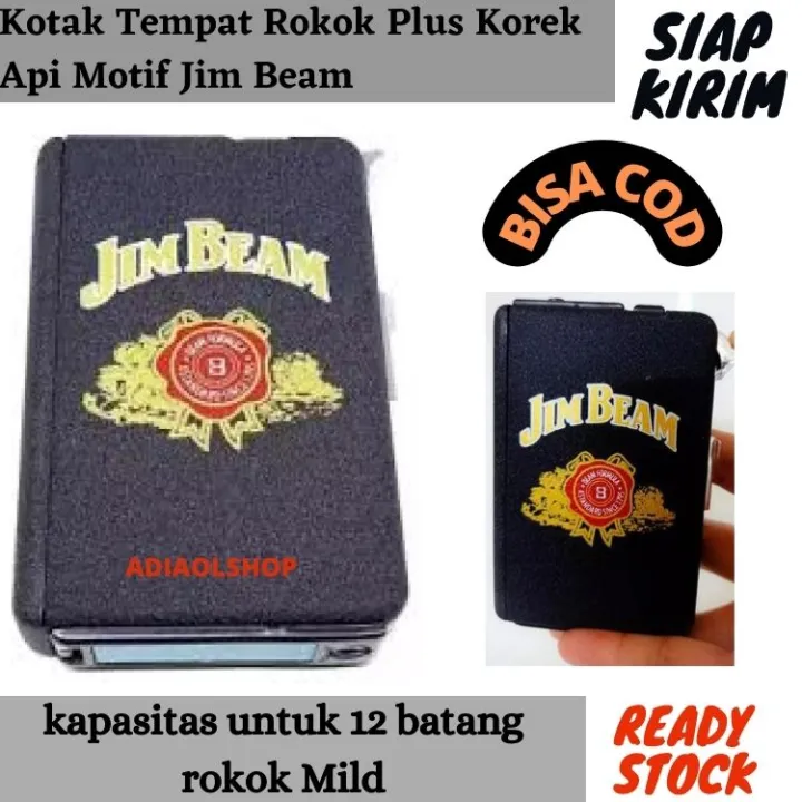 Kotak Rokok Plus Korek Api Motif Jim Beam - Hitam / Kotak Rokok Besar ...