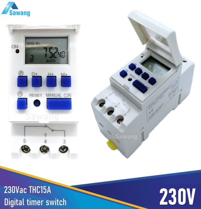 AC 220V 16A THC15A Digital Timer Switch ไทม์เมอร์ ทามเมอร์ สวิตช์จับ ...