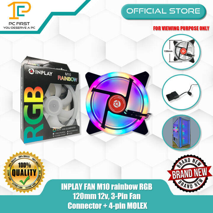 INPLAY FAN M10 rainbow RGB 120mm 12v, 3-Pin Fan Connector + 4-pin MOLEX ...