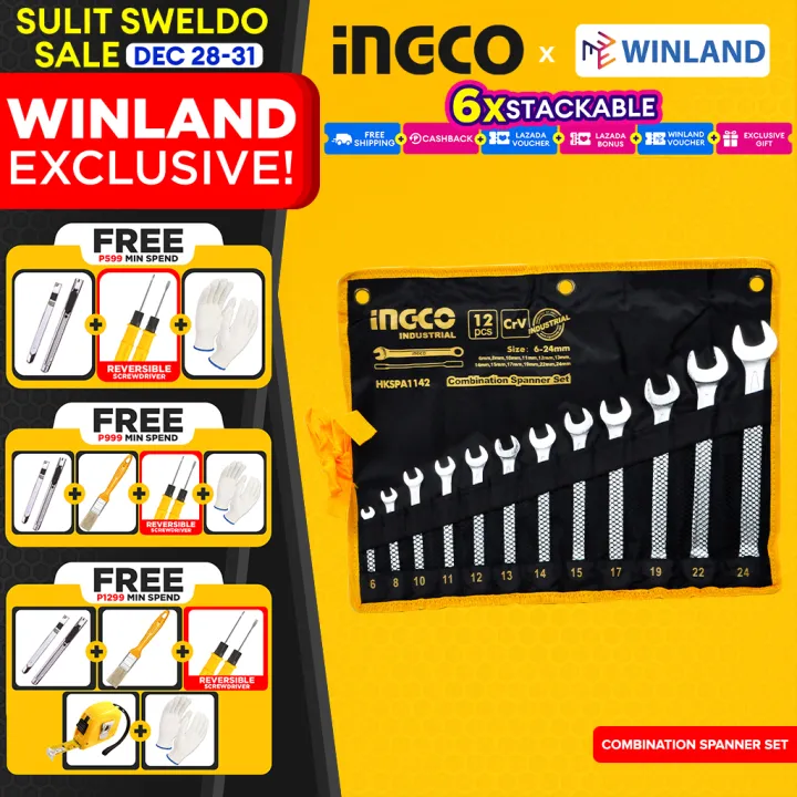 INGCO by Winland 12pcs Combination Wrench Spanner Set 6-24mm HKSPA1142 Circular Saw Powertools ...
