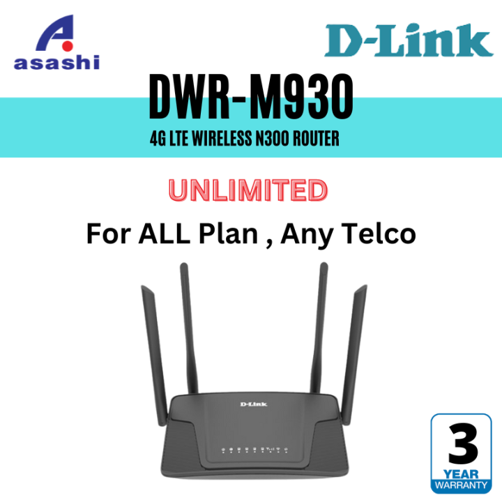 D-Link DWR-M930 4G LTE Wireless N300 3 Port LAN + 1 WAN Router-SIM Card Slot | Lazada