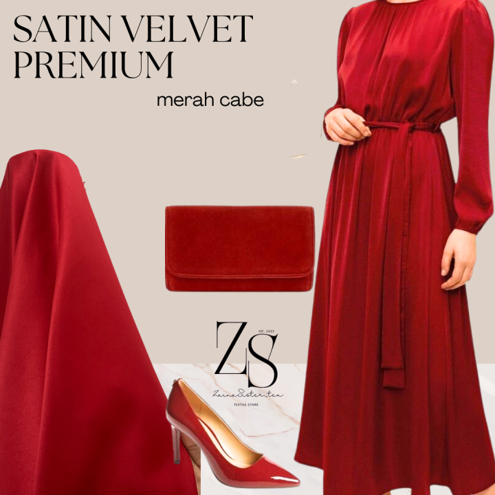 Bahan Kain Satin Velvet Premium Warna Merah Cabai Cabe Red Chilli ...