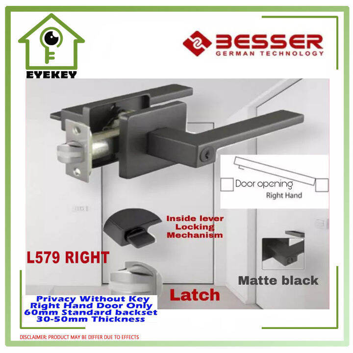 BESSER GERMAN DESIGN LEVER LOCKSET MATTE BLACK TUBULAR 60MM PRIVACY ...