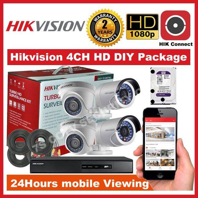 COD Hikvision 4CH 2MP TURBO HD CCTV Package DIY Kit 1080P with Mobile ...