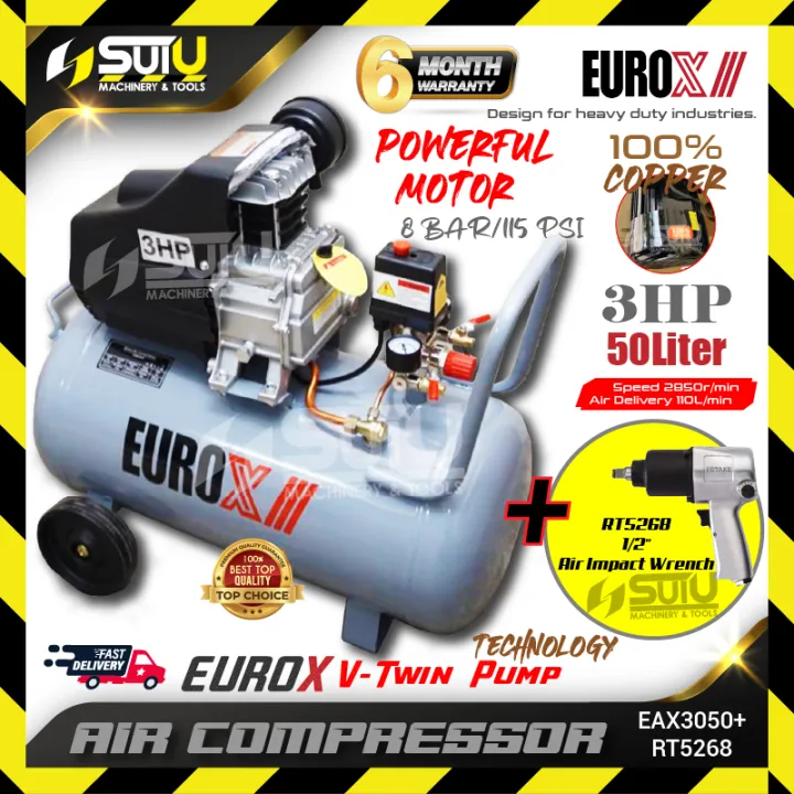 EUROX EAX3050 50L 3HP Air Compressor with Rotake RT5268 1/2" Air Impact Wrench | Lazada