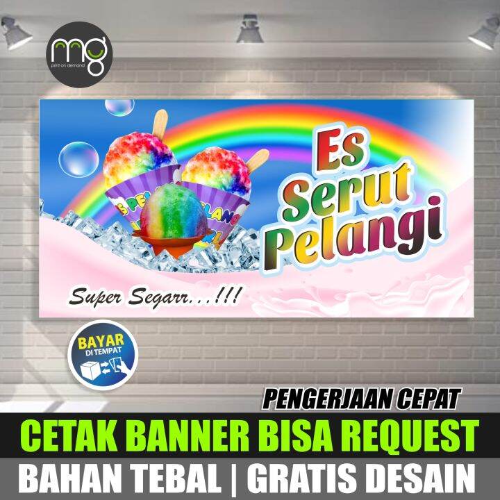 Spanduk banner es serut pelangi dengan Desain yang Bisa Request dan ...
